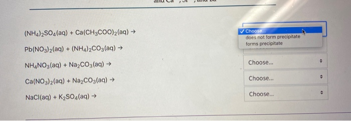 Solved (NH4)2SO4(aq) + Ca(CH3COO)2(aq) + Choose... does | Chegg.com