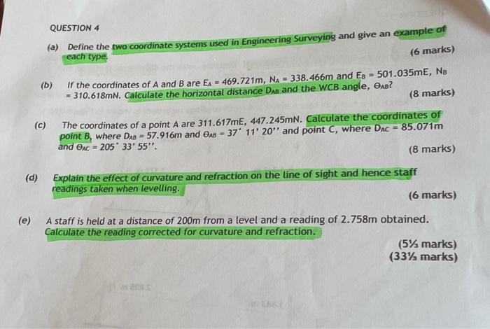 Solved QUESTION 4 (a) Define the two coordinate systems used | Chegg.com