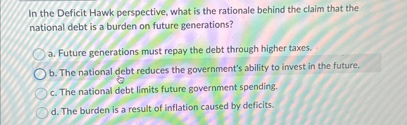 Solved In the Deficit Hawk perspective, what is the | Chegg.com