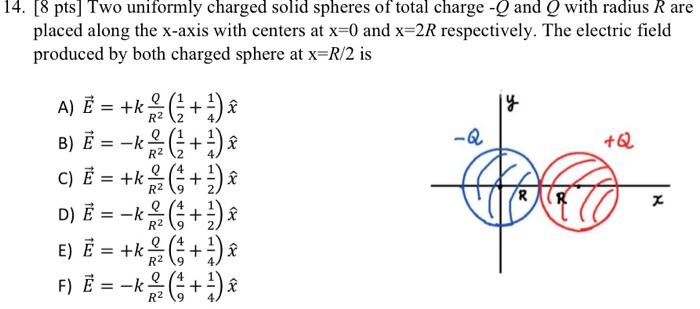 4. [8 pts] Two uniformly charged solid spheres of | Chegg.com