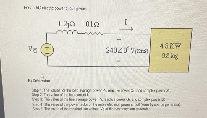 Solved For an AC electric power circuit given: B) Determine | Chegg.com