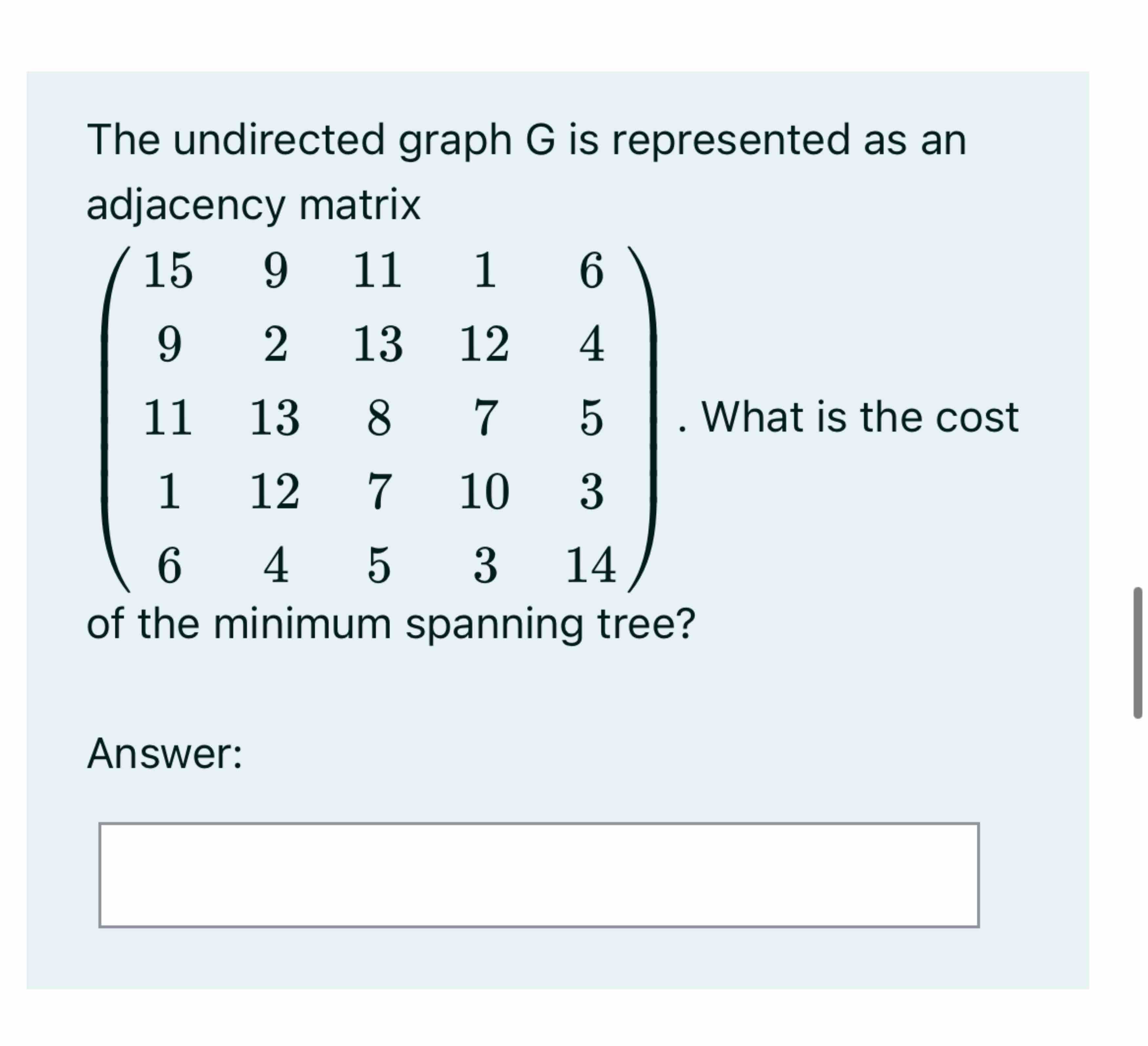 The undirected graph G ﻿is represented as anadjacency | Chegg.com