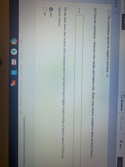 Solved Resources Give Up? Hint Cher 7 of 13 The correlation | Chegg.com