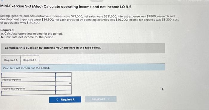 Solved Mini Exercise 9 3 Algo Calculate Operating Income