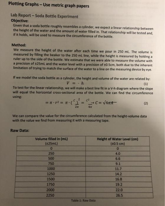 Solved Plotting Graphs - Use metric graph papers Lab Report | Chegg.com