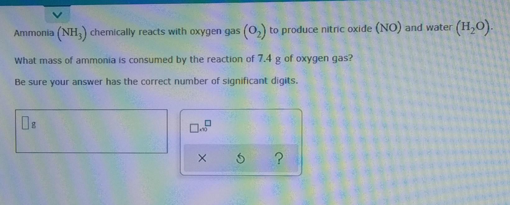 Solved Ammonia (NH3) chemically reacts with oxygen gas (02) | Chegg.com