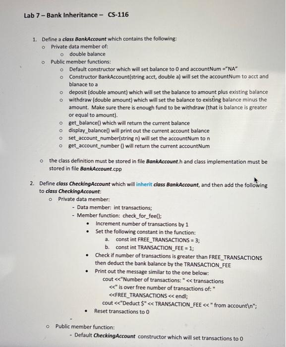 Solved 1. Define a class BankAccount which contains the | Chegg.com