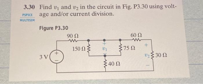 Solved 3.30 Find v₁ and v2 in the circuit in Fig. P3.30 | Chegg.com