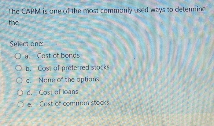 Solved The CAPM is one of the most commonly used ways to | Chegg.com