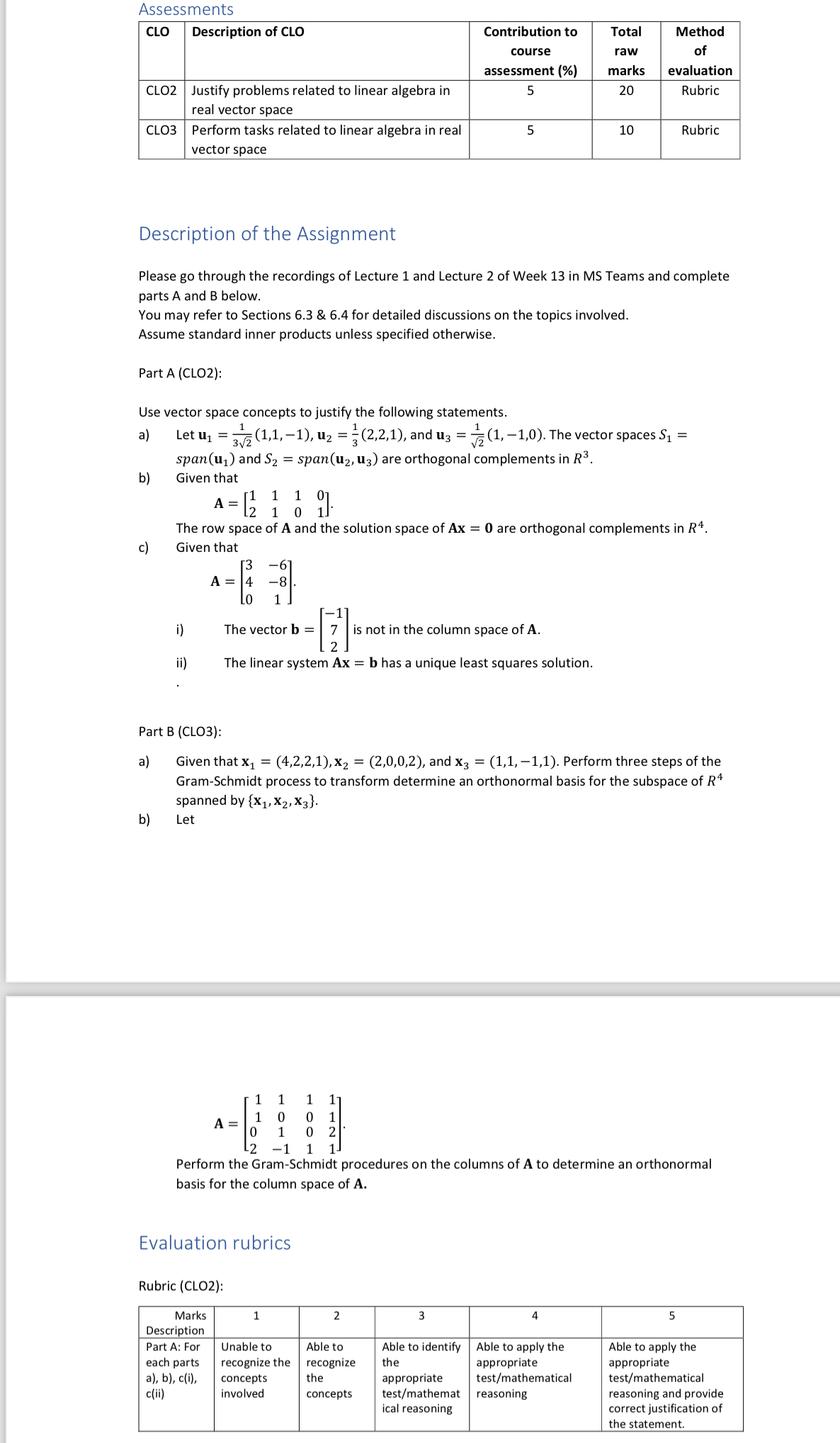 Solved Assessments\table[[CLO,Description of | Chegg.com