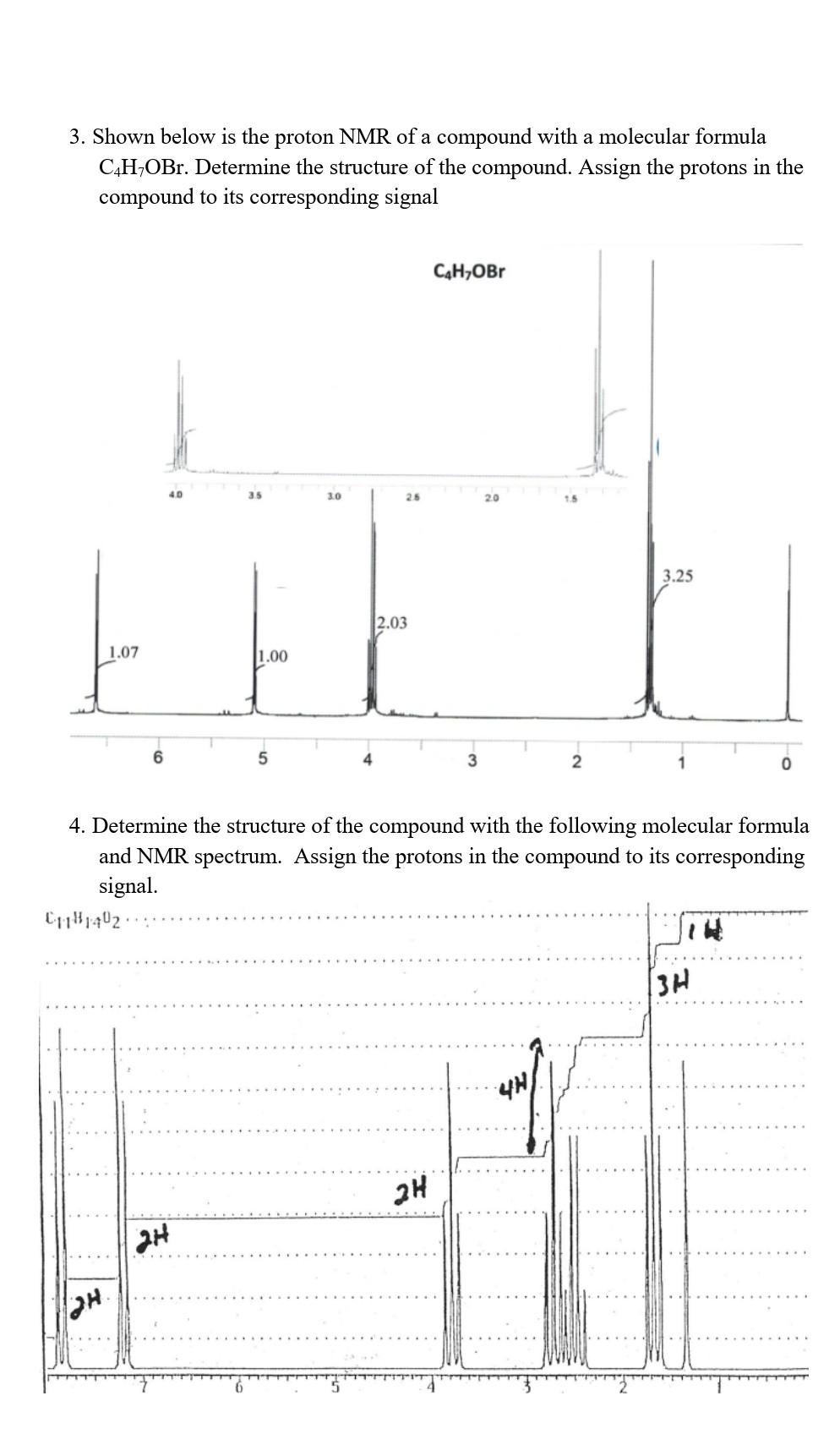 Solved 3. Shown below is the proton NMR of a compound with a | Chegg.com