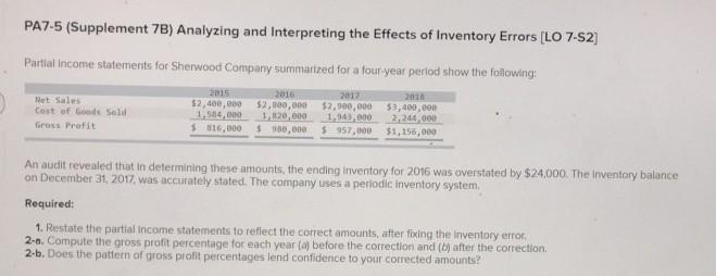 Solved PA7-5 (Supplement 7B) Analyzing and Interpreting the | Chegg.com