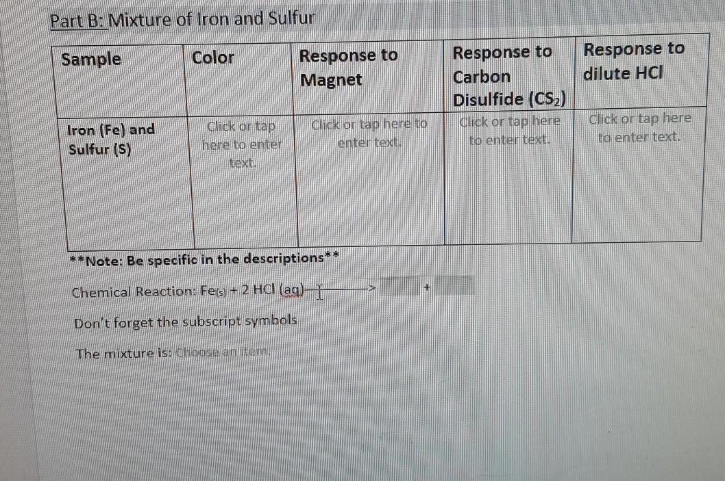 Solved Part B: Mixture of Iron and Sulfur Sample Color | Chegg.com