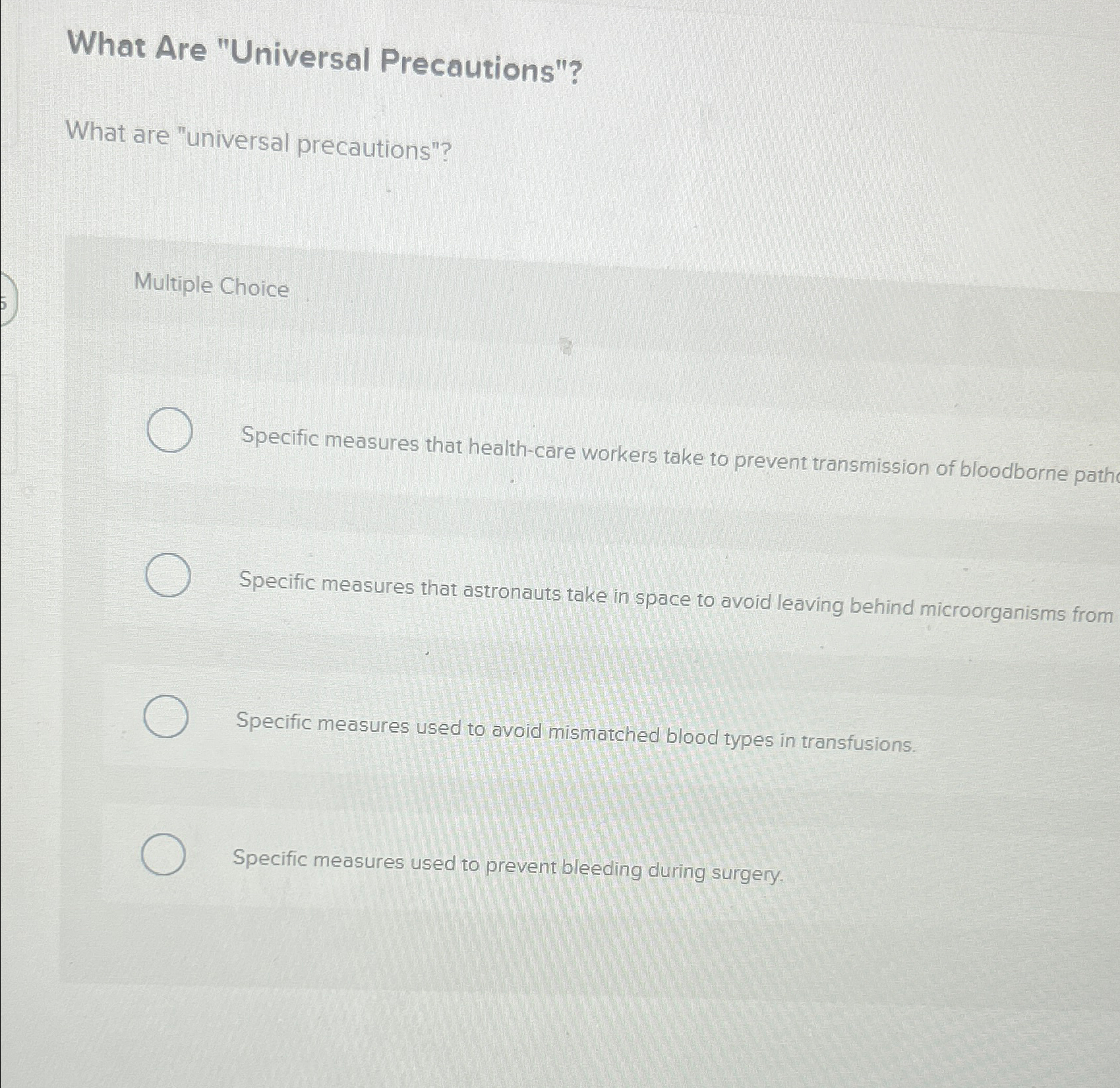 Solved What Are "Universal Precautions"?What are "universal | Chegg.com