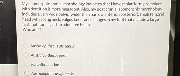 ry My apomorphic cranial morphology indicates that I | Chegg.com