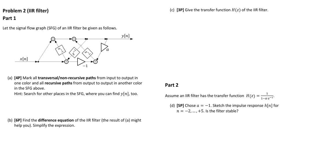 Solved Let the signal flow graph (SFG) ﻿of an IIR filter be | Chegg.com
