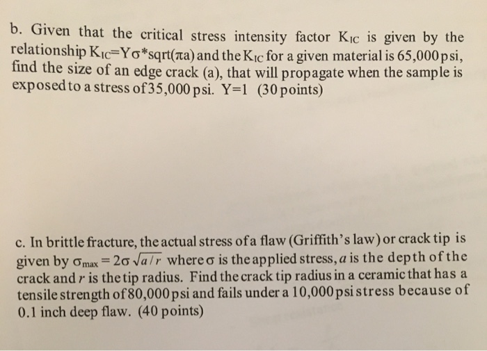 Solved b. Given that the critical stress intensity factor | Chegg.com