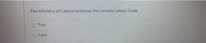 The Ministry of Labour enforces the Canada Labour | Chegg.com