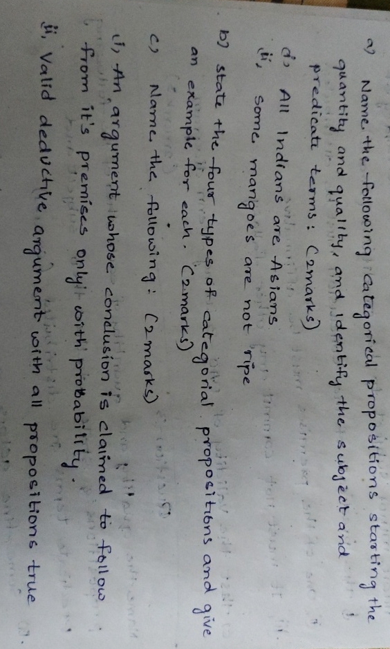 Solved a) ﻿Name the following categorical propositions | Chegg.com