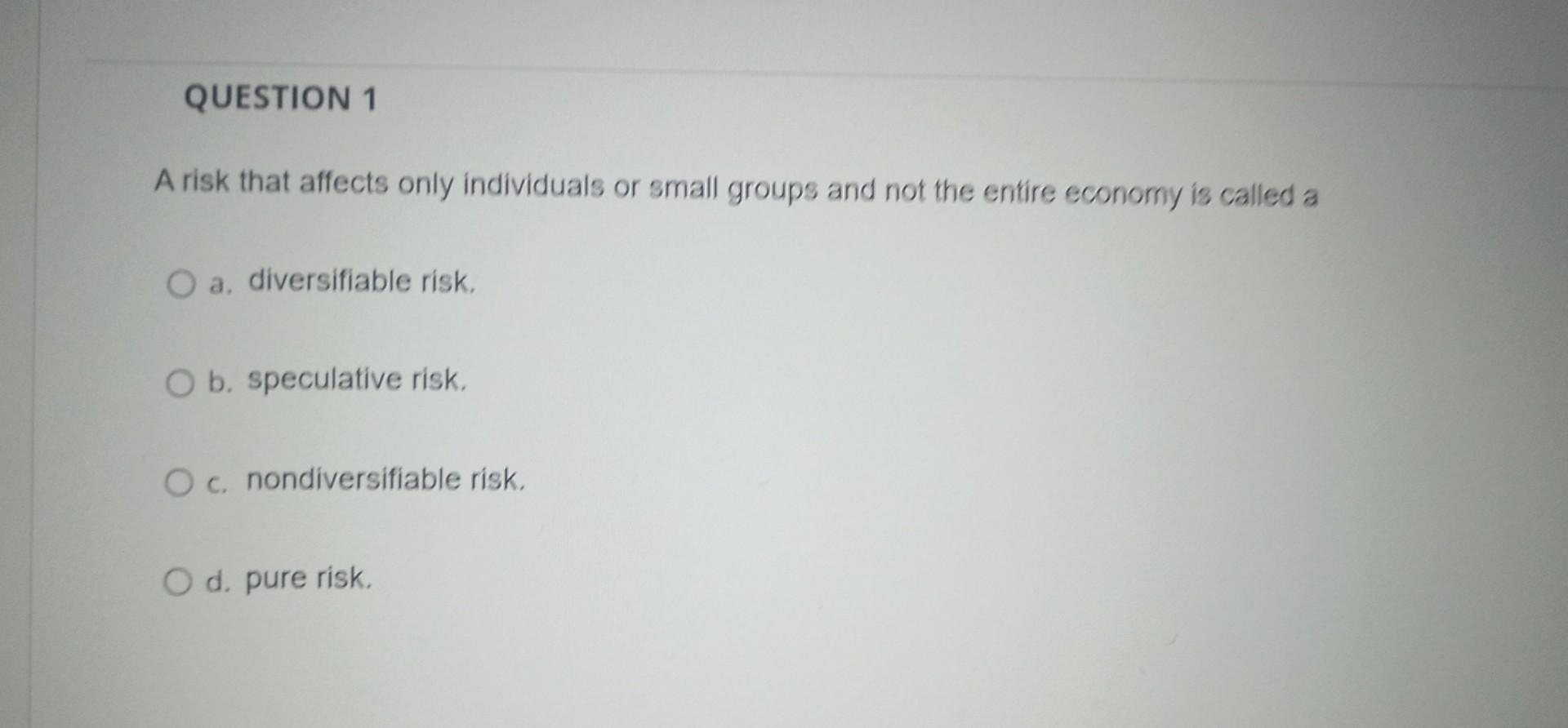 Solved A risk that affects only individuals or small groups | Chegg.com