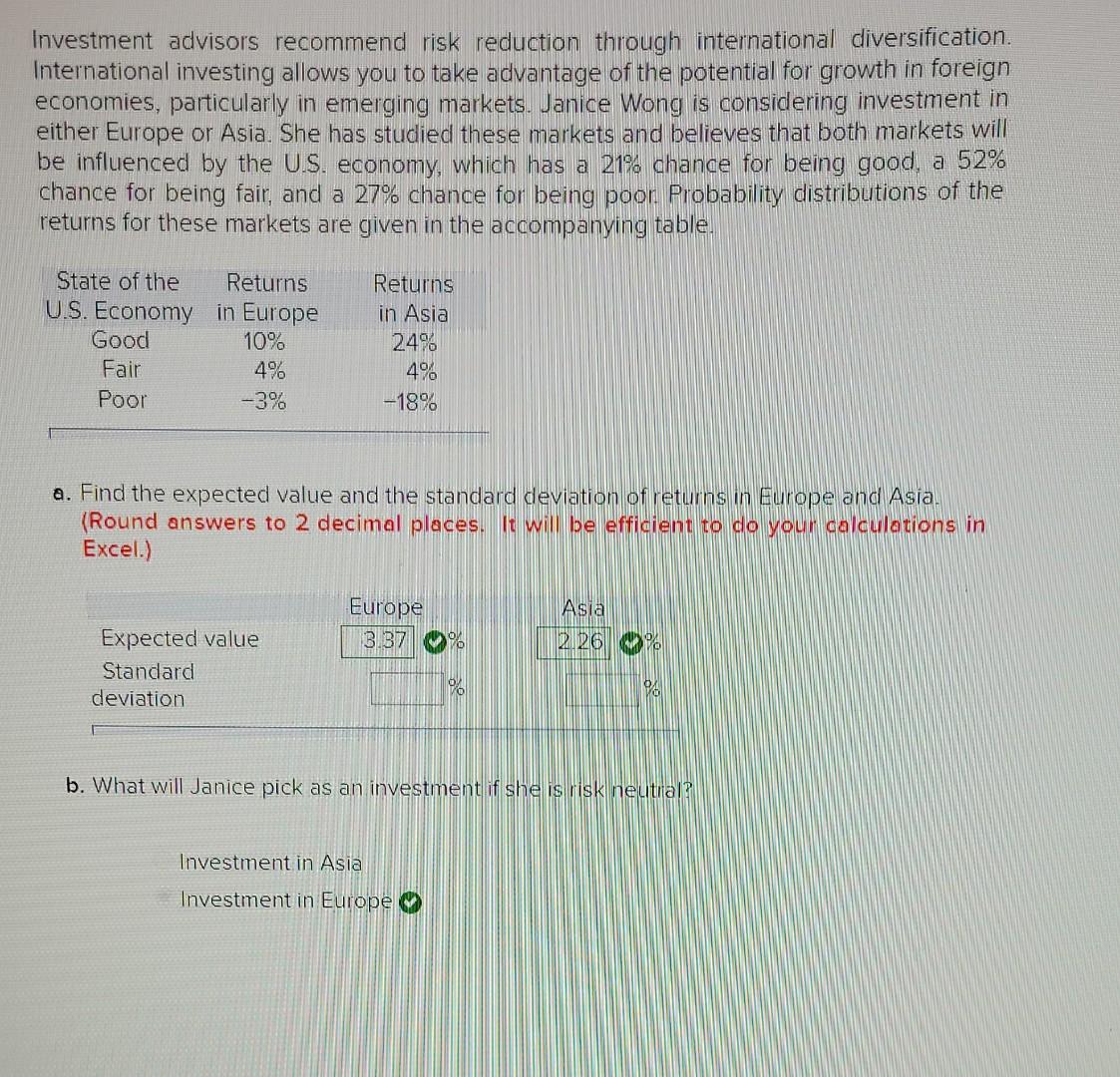 Solved Investment advisors recommend risk reduction through | Chegg.com