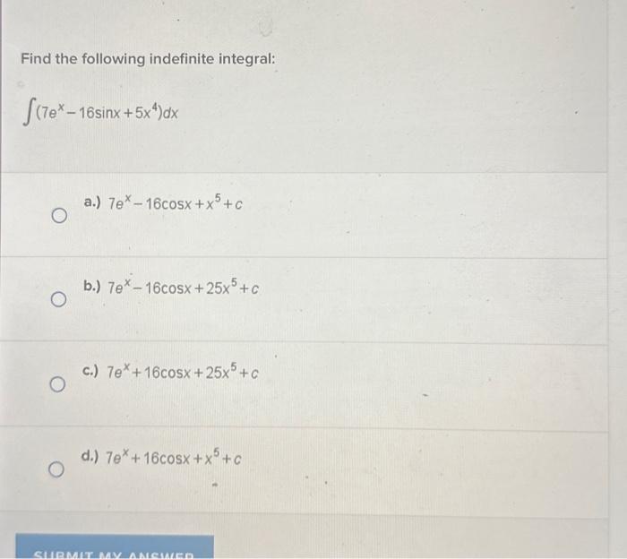 Solved Find the following indefinite integral: | Chegg.com