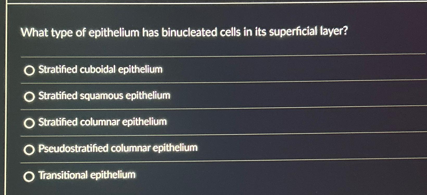 Solved What type of epithelium has binucleated cells in its | Chegg.com