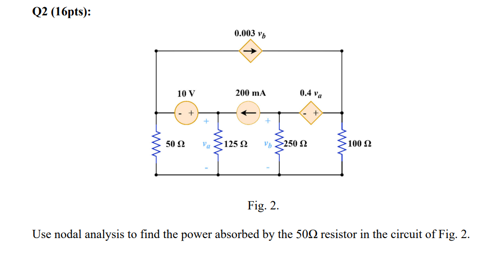 Solved Use nodal analysis to find the power absorbed by the | Chegg.com
