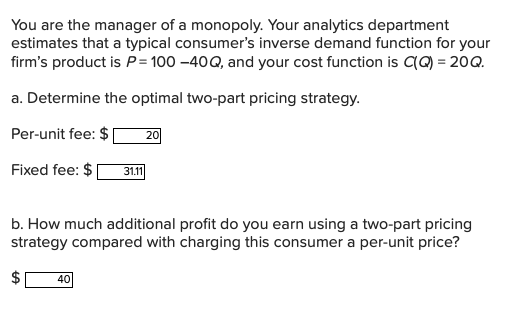 Solved You are the manager of a monopoly. Your analytics | Chegg.com