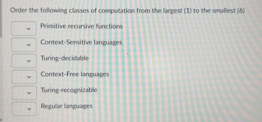 Solved Order the following classes of computation from the | Chegg.com