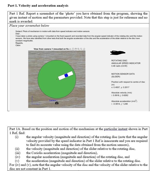 Solved Part 1. Velocity and acceleration analysis Part 1 | Chegg.com