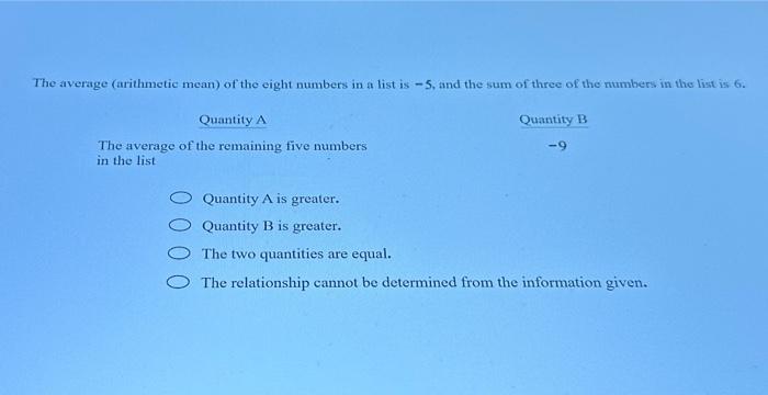 Solved The Average Arithmetic Mean Of The Eight Numbers In