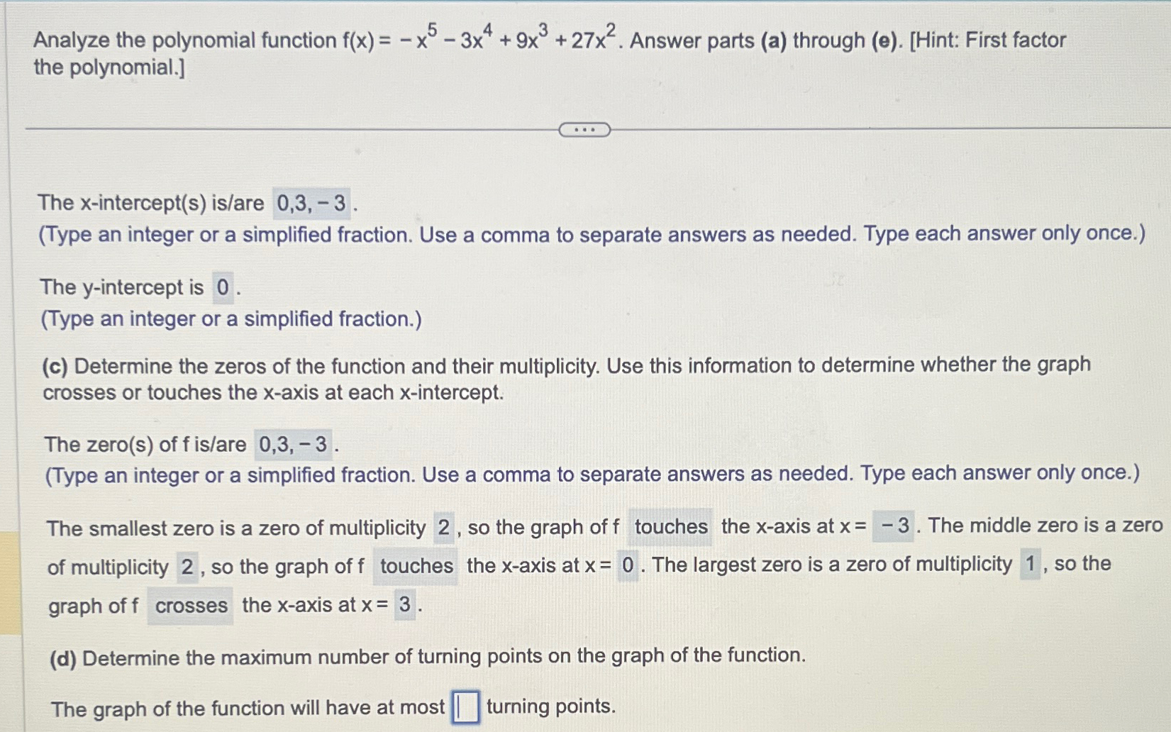Solved Analyze the polynomial function | Chegg.com