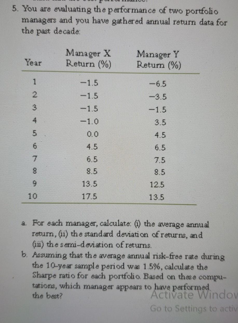 Solved 5. You are evaluating the performance of two | Chegg.com