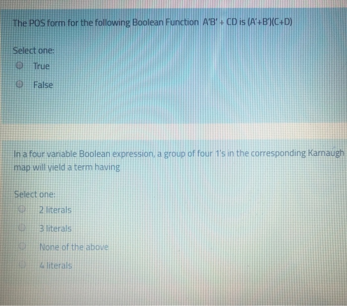 Solved The Pos Form For The Following Boolean Function Ab 9152