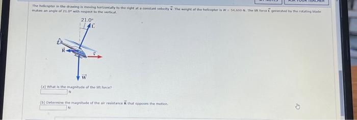 Solved The helicopter in the drawing is moving horizontally | Chegg.com