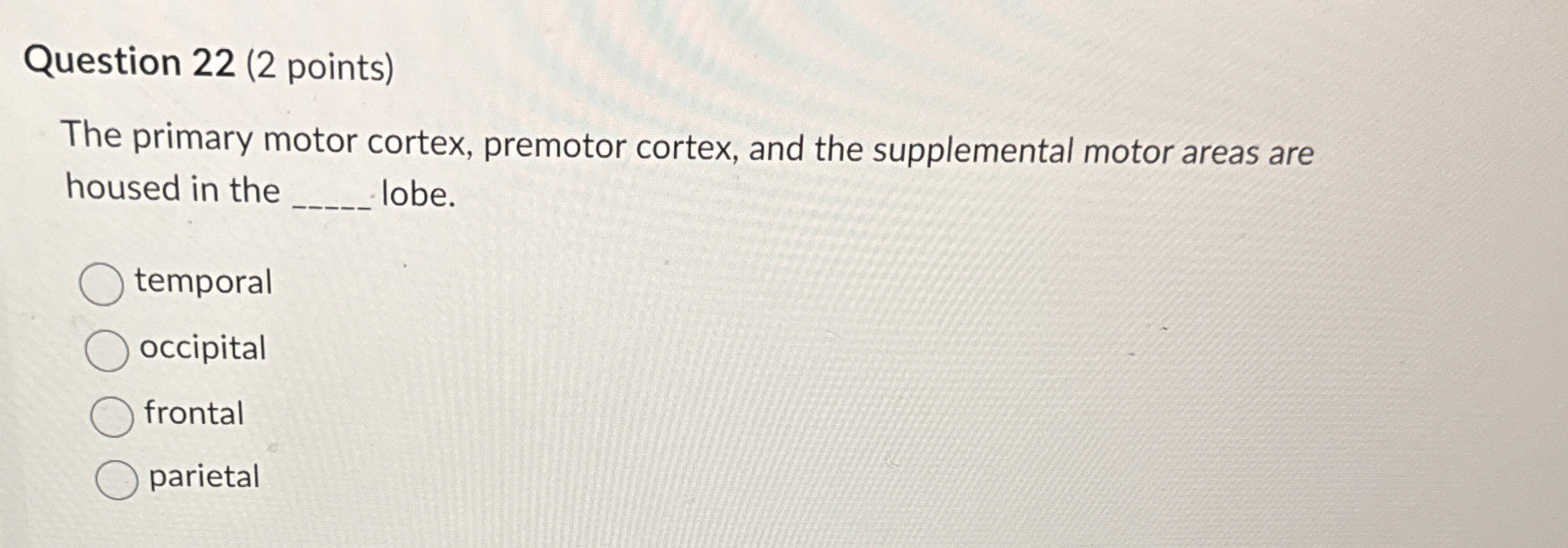Solved Question 22 (2 ﻿points)The primary motor cortex, | Chegg.com