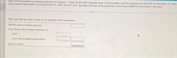 Solved Apex Communication purchased equipment on January 1, | Chegg.com Solved Apex Communication purchased equipment on January 1, | Chegg.com