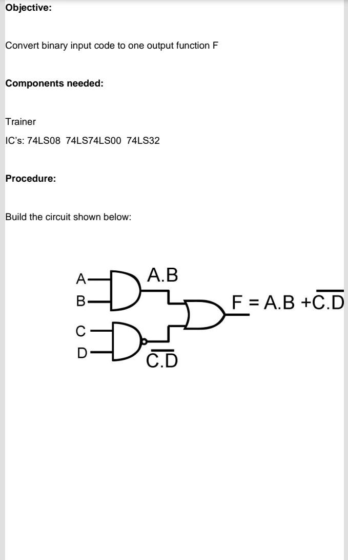 Objective: Convert binary input code to one output | Chegg.com