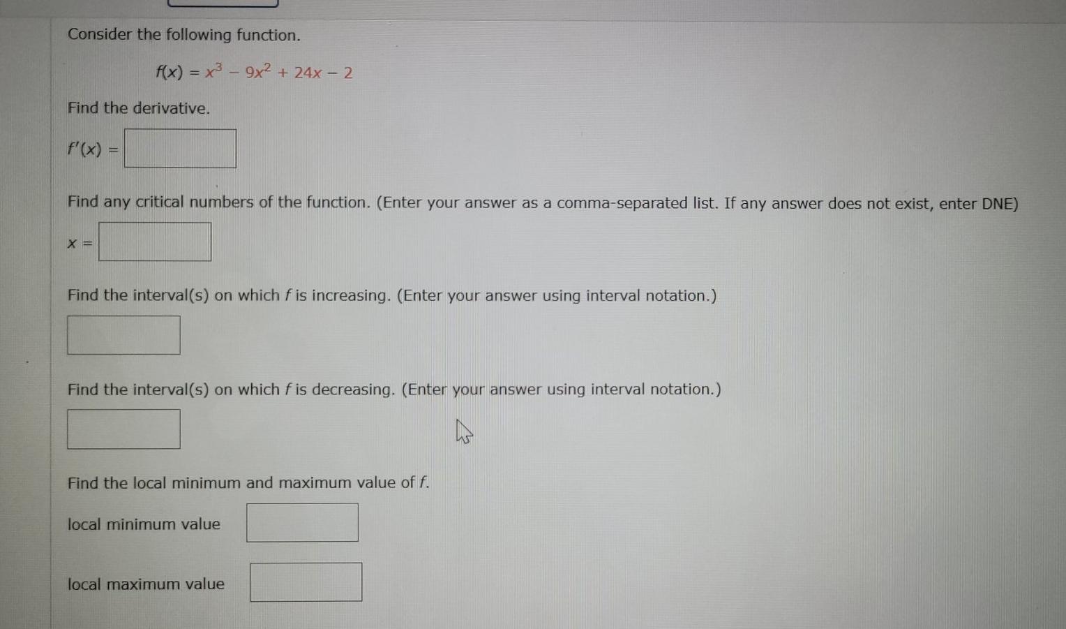 Solved Consider the following function. f(x) = x3 - 9x2 + | Chegg.com