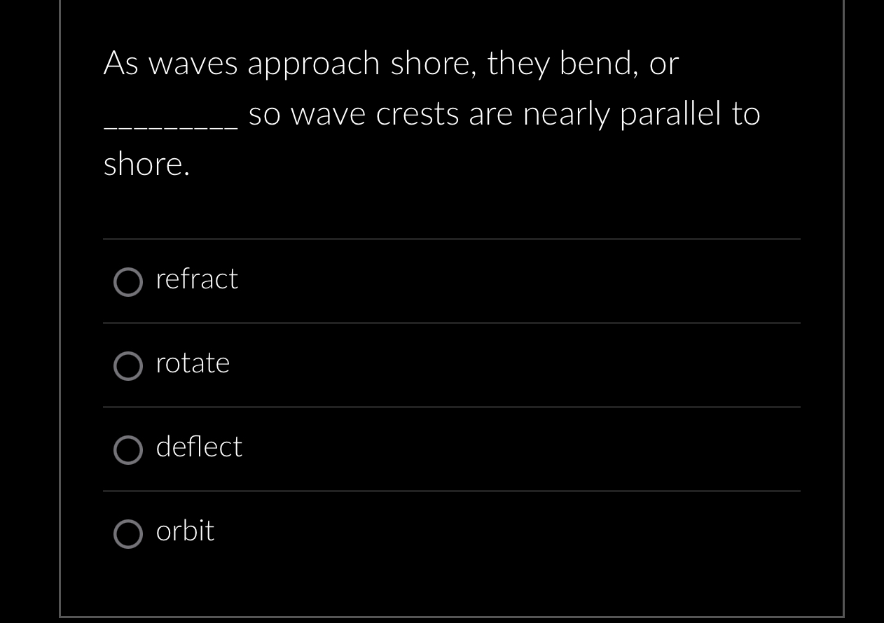 Solved As waves approach shore, they bend, orq, ﻿so wave | Chegg.com