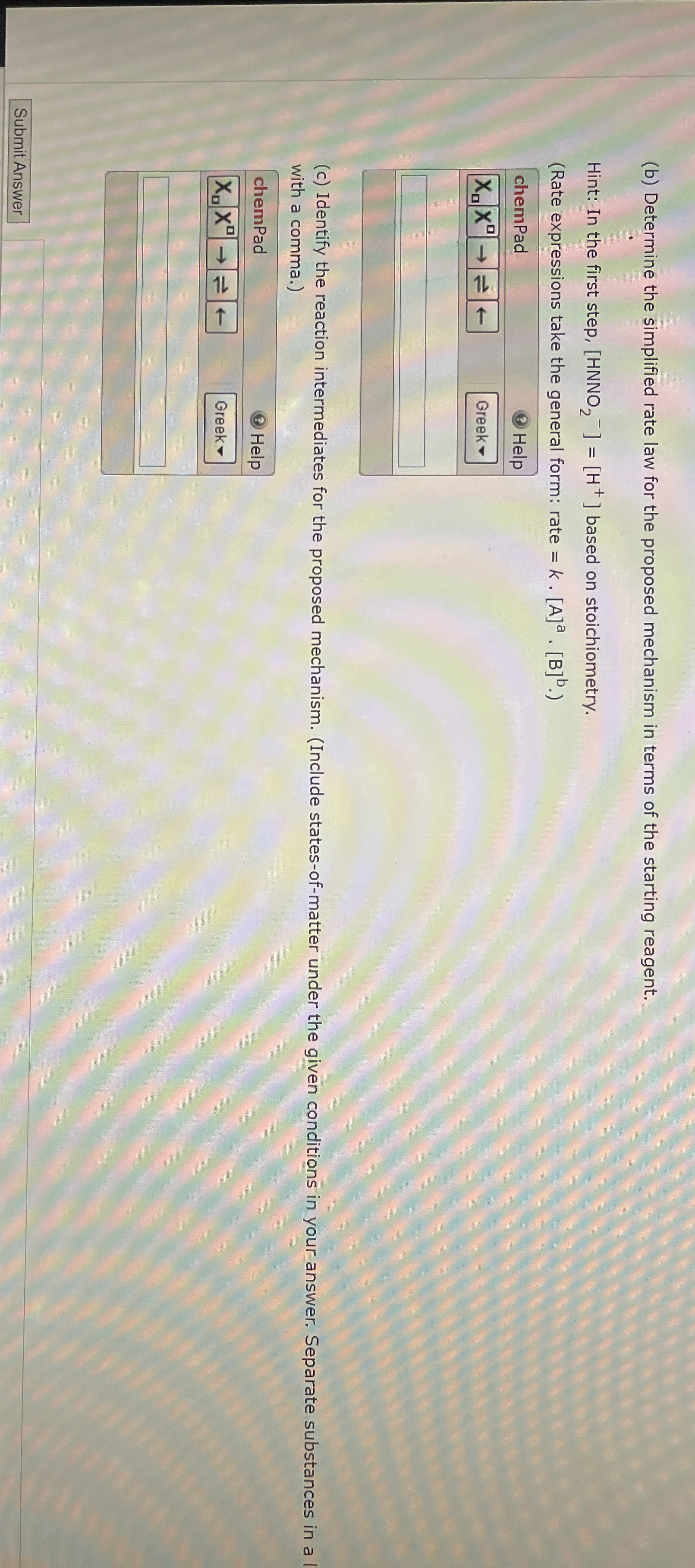 (b) ﻿Determine the simplified rate law for the | Chegg.com