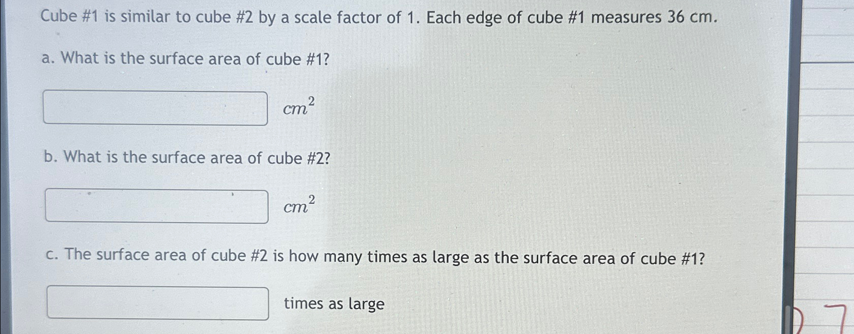Solved Cube #1 ﻿is similar to cube #2 ﻿by a scale factor of | Chegg.com