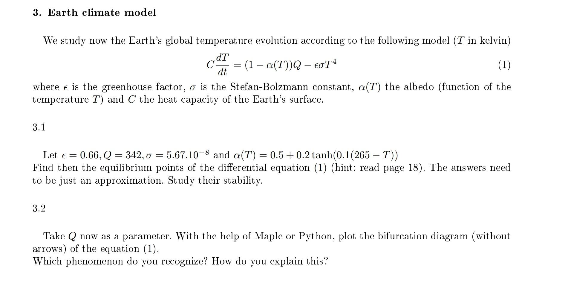 3. Earth climate model We study now the Earth's | Chegg.com
