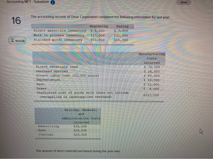 Solved Accounting MFT - Substitute Saved The accounting | Chegg.com