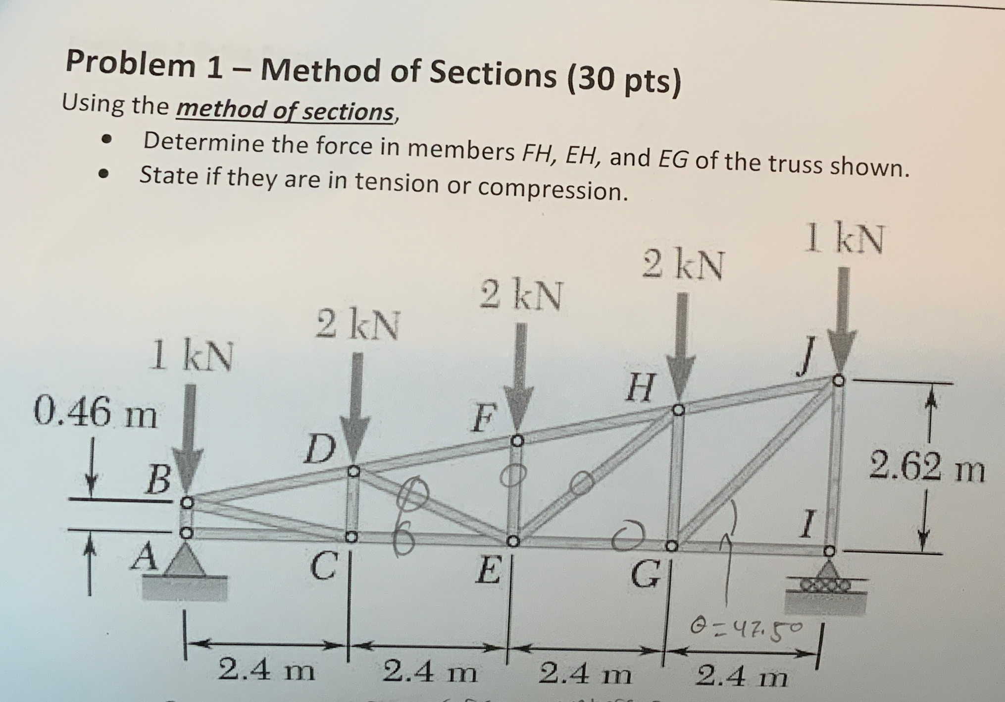 Solved Problem 1 - ﻿Method of Sections (30 ﻿pts)Using the | Chegg.com