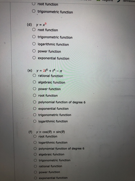 Solved Classify each function. (a) y=x-7 X + 7 O exponential | Chegg.com