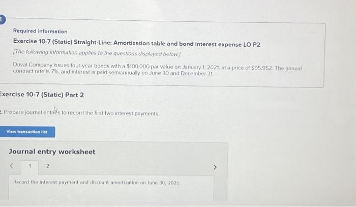 Solved Required information Exercise 10-7 (Static) | Chegg.com