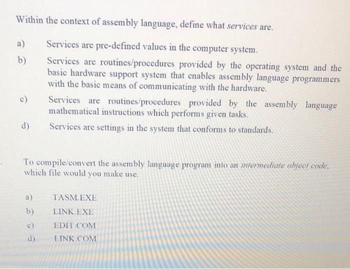 Solved Within the context of assembly language, define what | Chegg.com