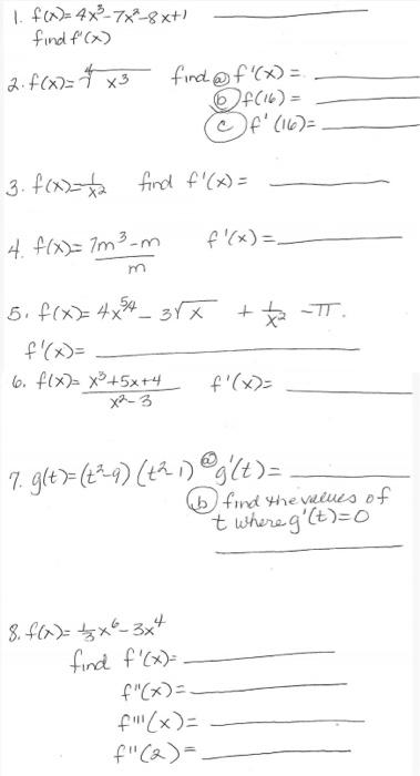 Solved 1. f(x)=4x3−7x2−8x+1 find f′′(x) 2. f(x)=4x3 | Chegg.com